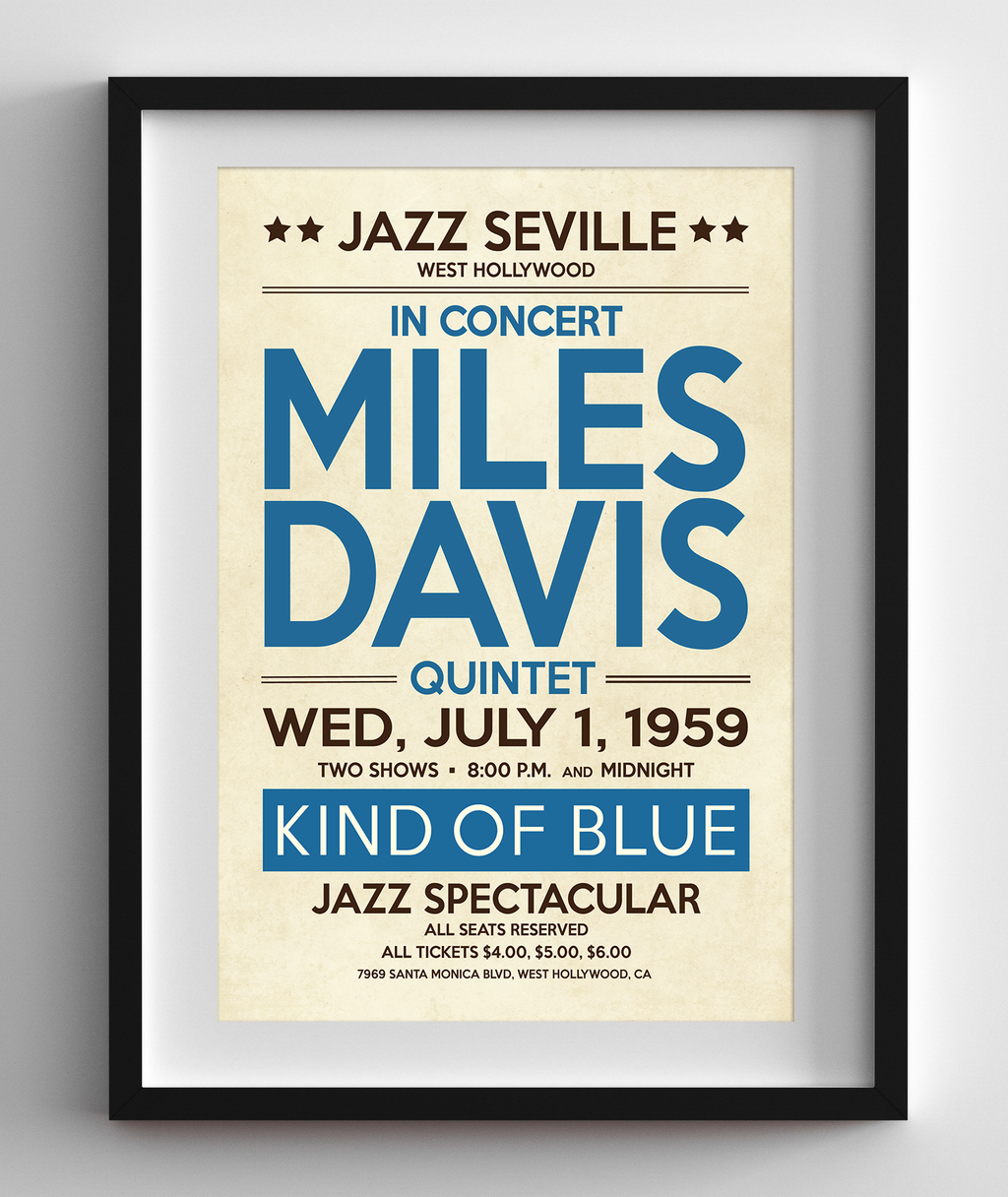Miles Davis, Kind of Blue in Hollywood, 1959 Concert Print – STUDIO MAXE